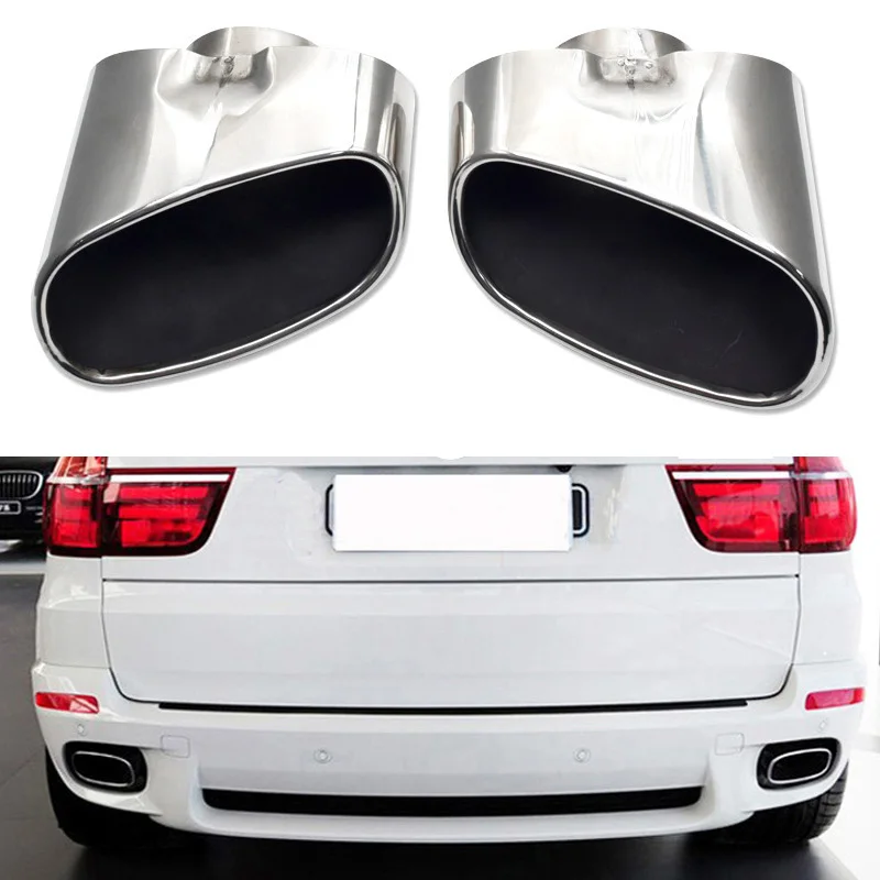 2PCS-Chrome-Dual-Exhaust-Tail-Pipe-Muffler-Tip-Stainless-Steel-For-BMW ...