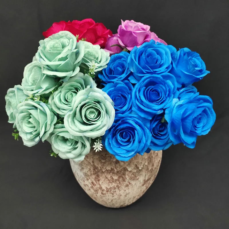 Silk-Artificial-Roses-Bouquet-Fake-Flowers-Home-Balcony-Garden ...