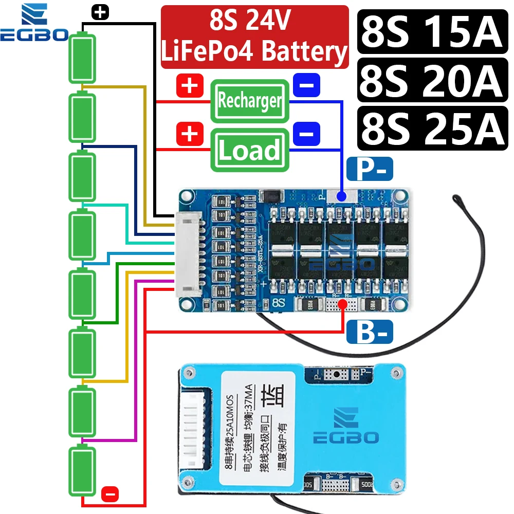 LiFePo4-Battery-BMS-8S-24V-15A-20A-25A-Balanced-Charge-Board-Equalizer ...