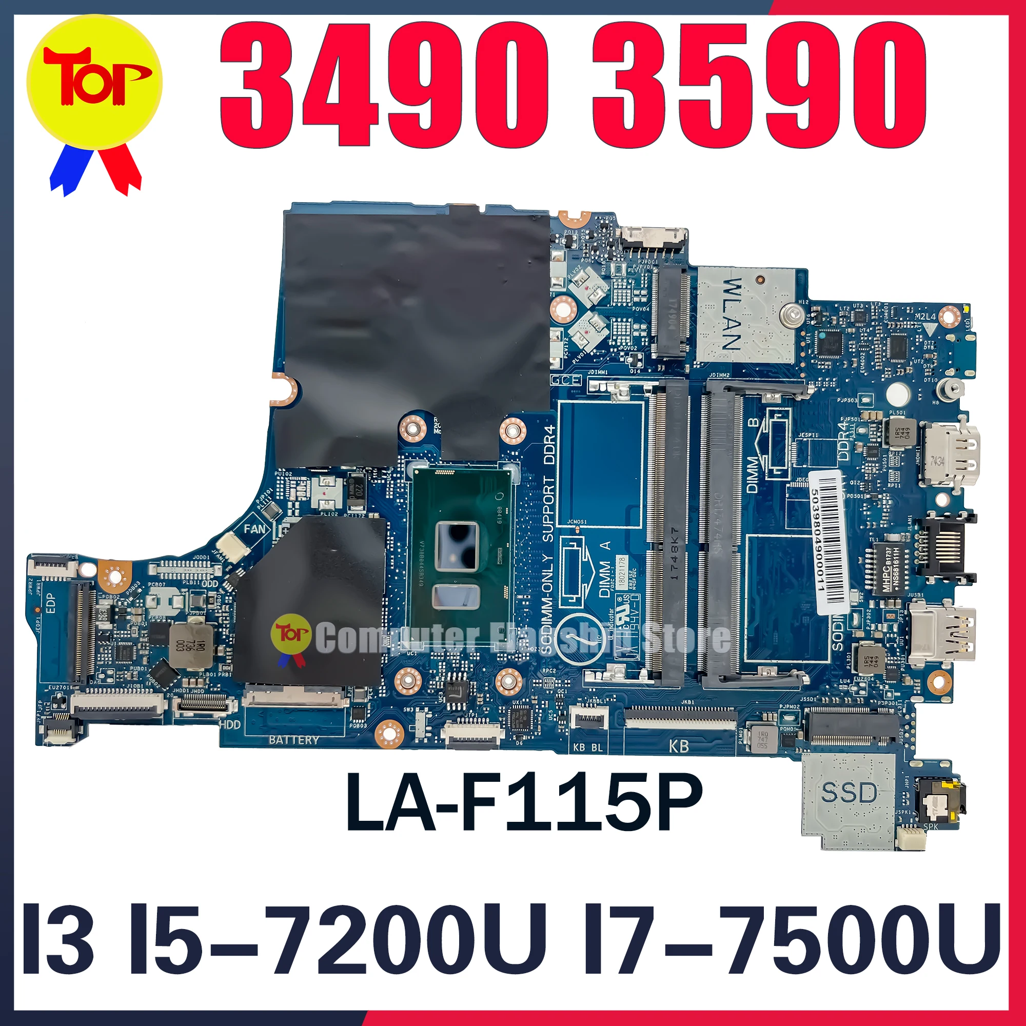 Placa base de ordenador portátil LA-F115P, para DELL latitude 3490, 3590, 3865U-I3, I5, I7 ...