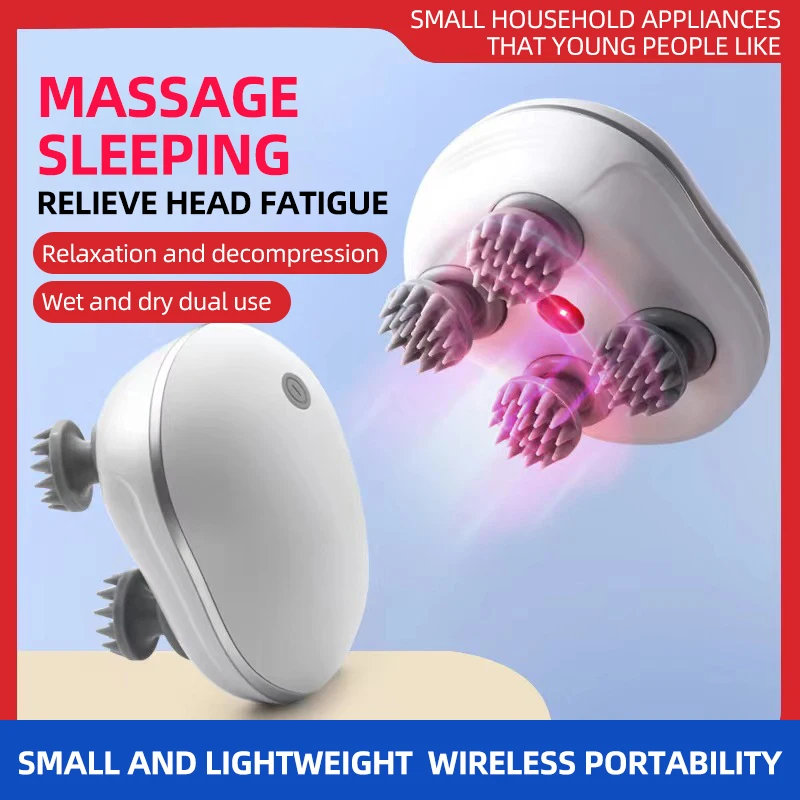 Electric Head Massager 3D Stereo Waterproof Wireless Kneading Vibrating ...
