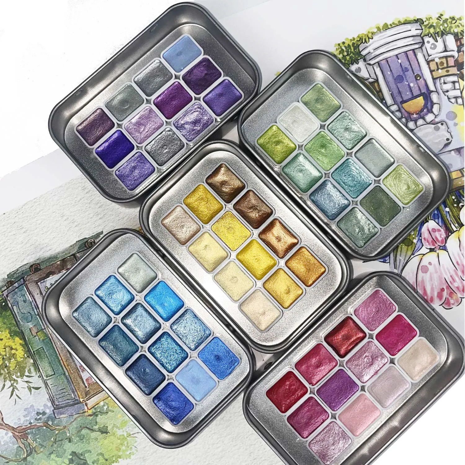 A Complete Set of Professional Watercolor Pigments Featuring 12 Colors ...
