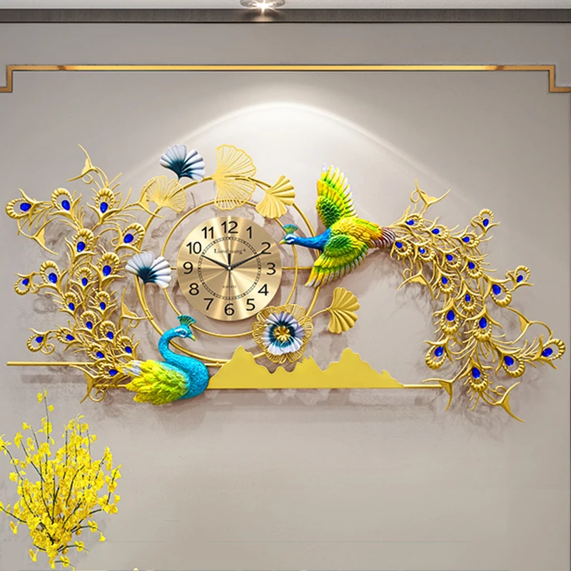 Stylish-Living-Room-Wall-Clock-Luxury-Digital-Peacock-Modern-Wall-Clock ...