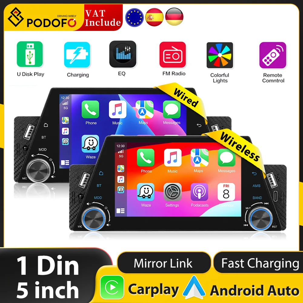 Podofo-1DIN-5-HD-Touch-Screen-Monitor-Universal-Car-mp5-Player-Carplay ...