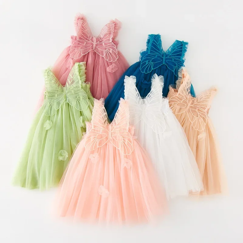 Children's Puffy Dress Girls Mesh Suspender Small Dress Three ...