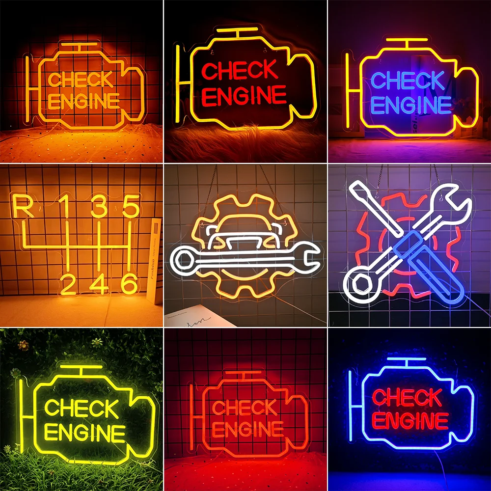 Check-Engine-Neon-Sign-Led-Light-Auto-Room-Garage-Car-Repair-Shop-Home ...