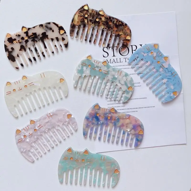 Acetic-acid-wide-toothed-hair-comb-Vintage-cute-cat-comb-Portable-wash ...