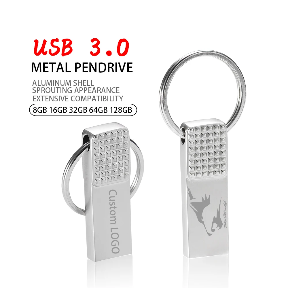 100-Real-Capacity-64GB-New-Metal-USB-3-0-Flash-Drive-Silver-Custom-LOGO ...