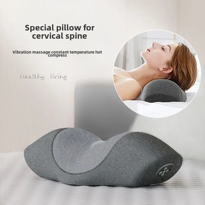 Cervical Memory Foam Heating Vibration Massage Neck Pillow USB Graphene ...