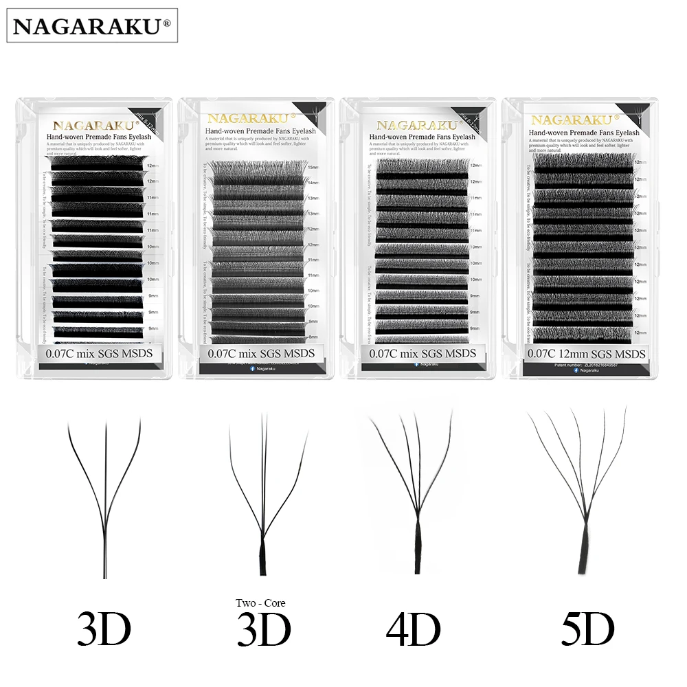 NAGARAKU extensiones de pestañas con forma de W, 3D, 4D, 5D, 6D, prefabricadas, suaves ...