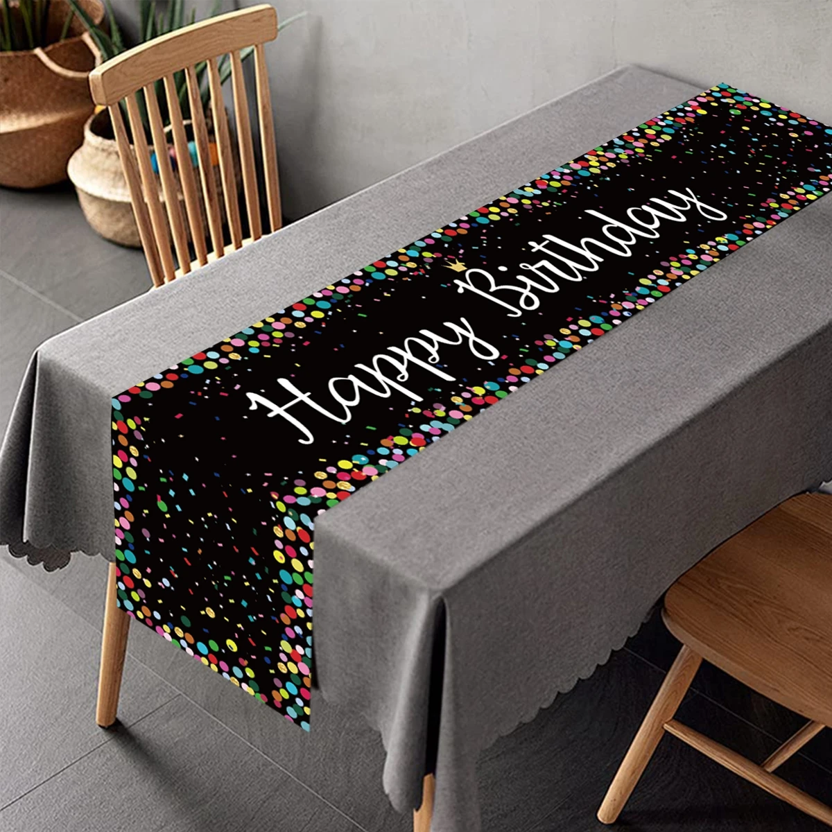 Black-Gold-Birthday-Table-Runner-Table-Cover-Happy-Birthday-Party ...