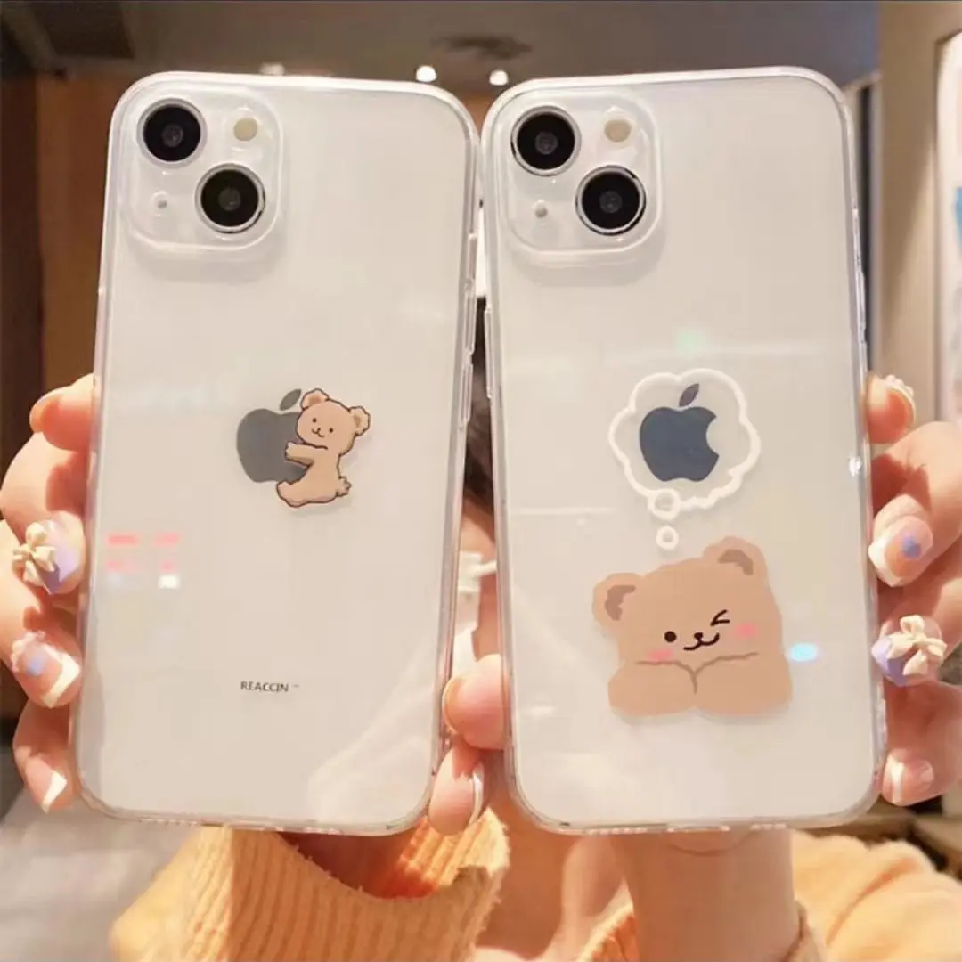 Nueva funda de teléfono transparente con dibujos de osos para iPhone 14 13 12 11 Pro Max X XS XR ...