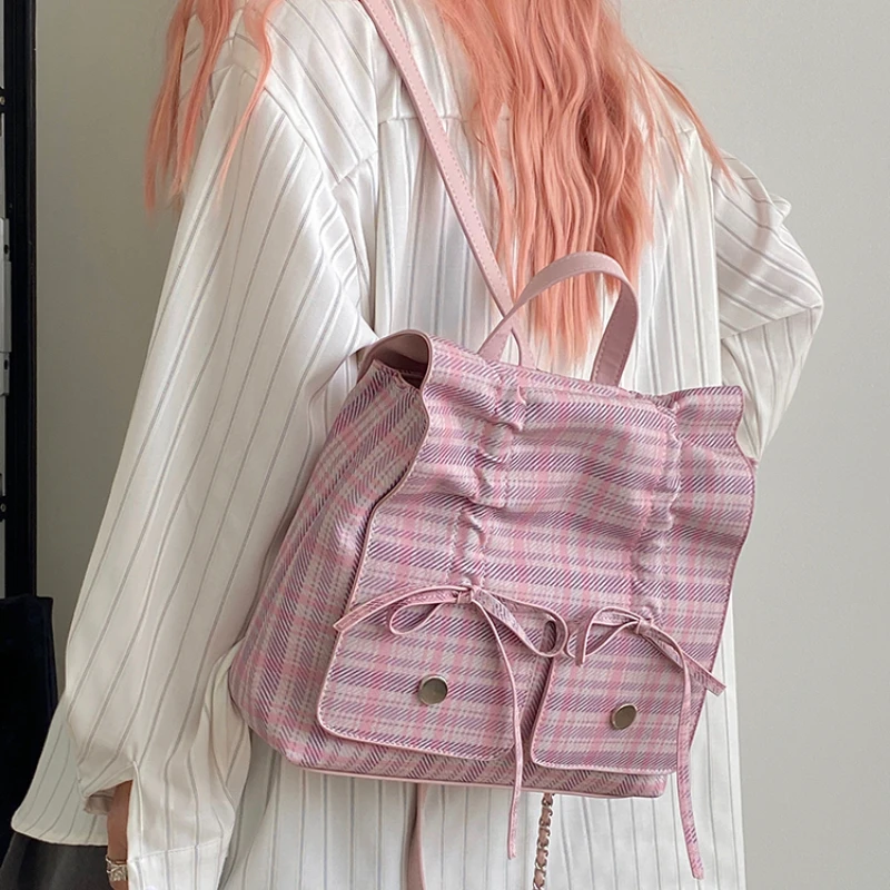 Sweet-Plaid-Large-Capacity-Women-s-Backpack-Fashion-Novel-Bow-Female ...