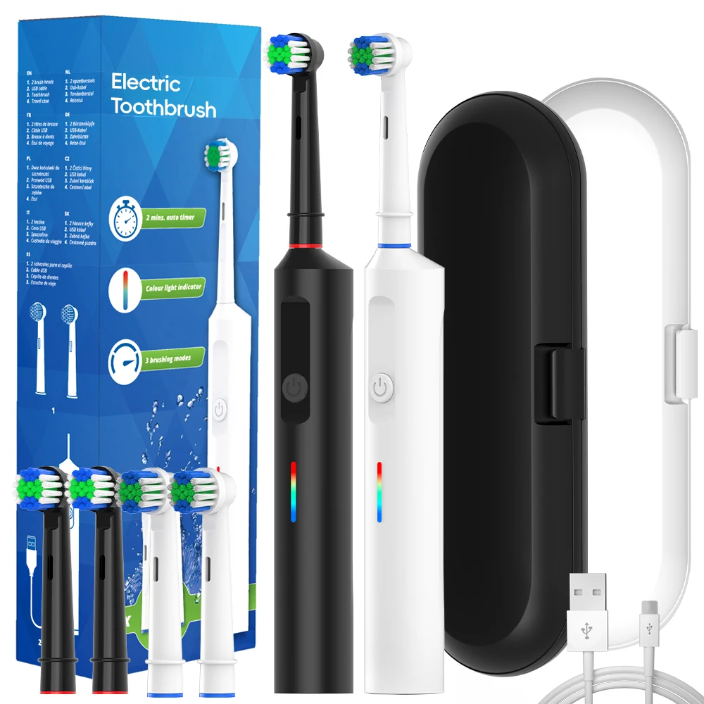 2x-Smart-Rotary-Electric-Toothbrush-Set-Rechargeable-Rotating ...