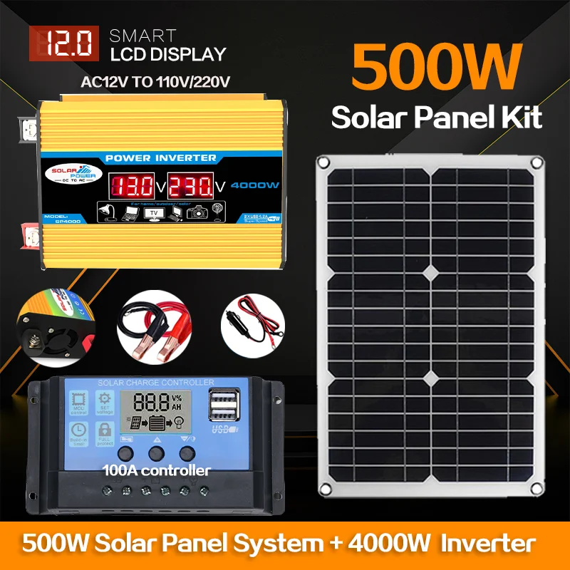 110V-220V-500W-Solar-Panel-System-12V-Solar-Panel-Battery-Charge ...