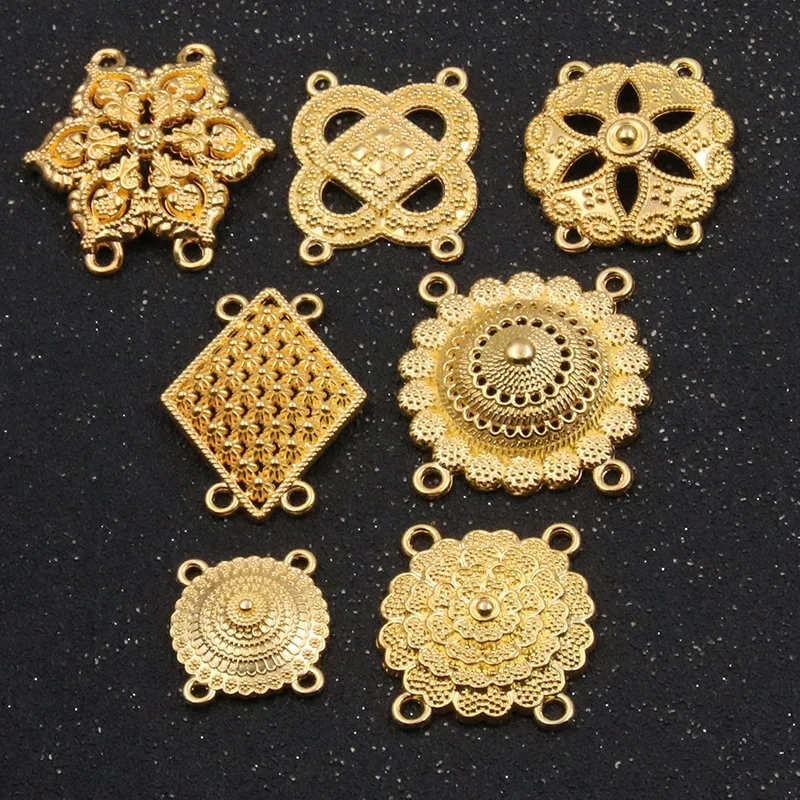 6Pcs-7-Styles-Gold-Color-Retro-Charm-Hollow-Flowers-Zinc-Alloy-Linker ...