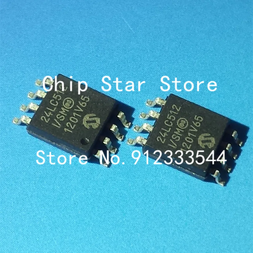 5-100pcs 24LC512-I/SM 24LC512T-I/SM 24LC512 SOIJ-8 EEPROM 512 Kbit 64K x 8bit Serial I2C (2-Wire ...