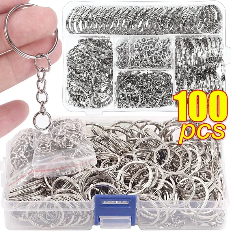 100-50PCS-Silver-Plated-Metal-Blank-Keyring-Keychain-Split-Ring-Keyfob ...