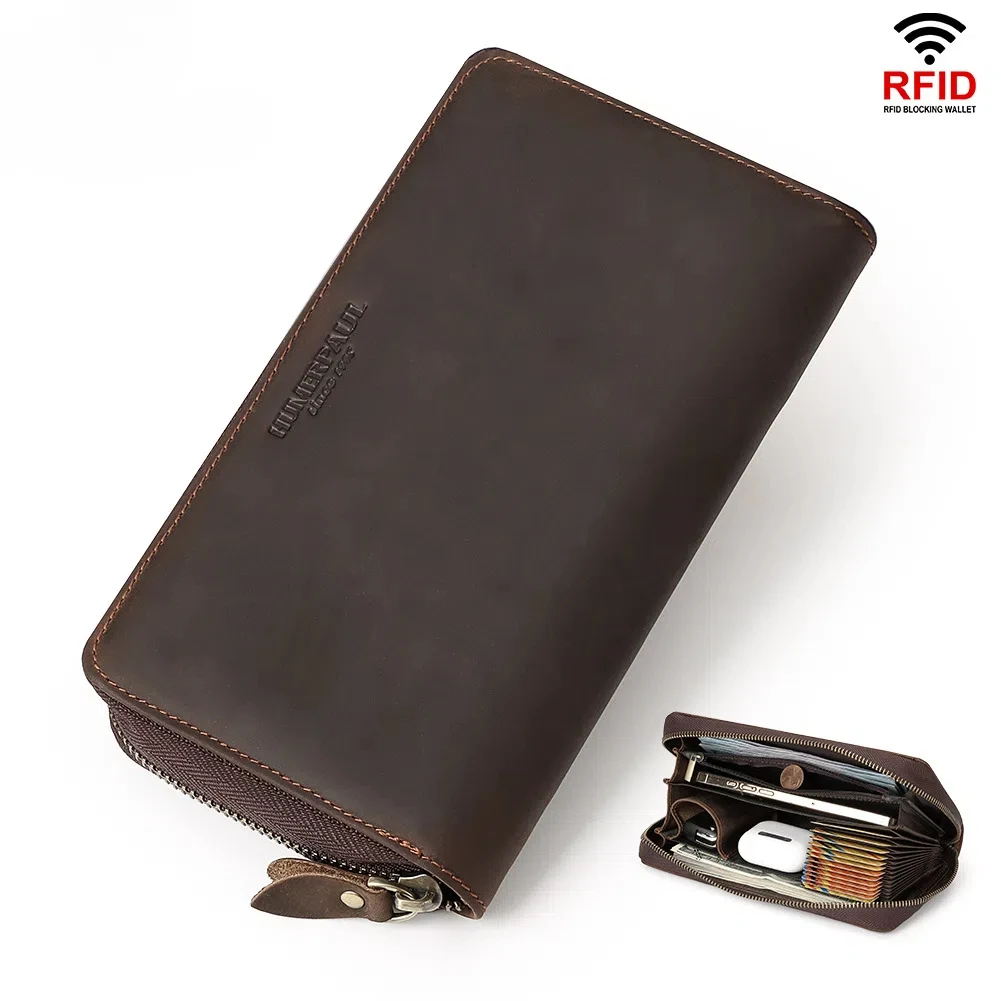 RFID-First-Layer-Cowhide-Retro-Zipper-Multi-Card-Slot-Genuine-Leather ...