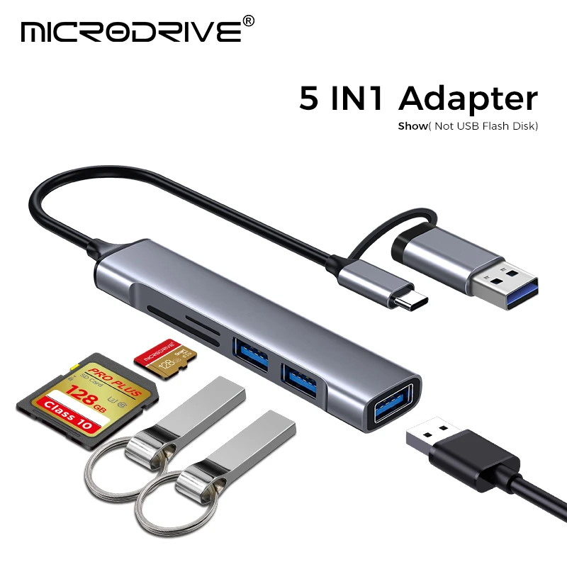 Concentrador USB C 3/5/6 en 1 para tarjeta de memoria, USB Flash ...