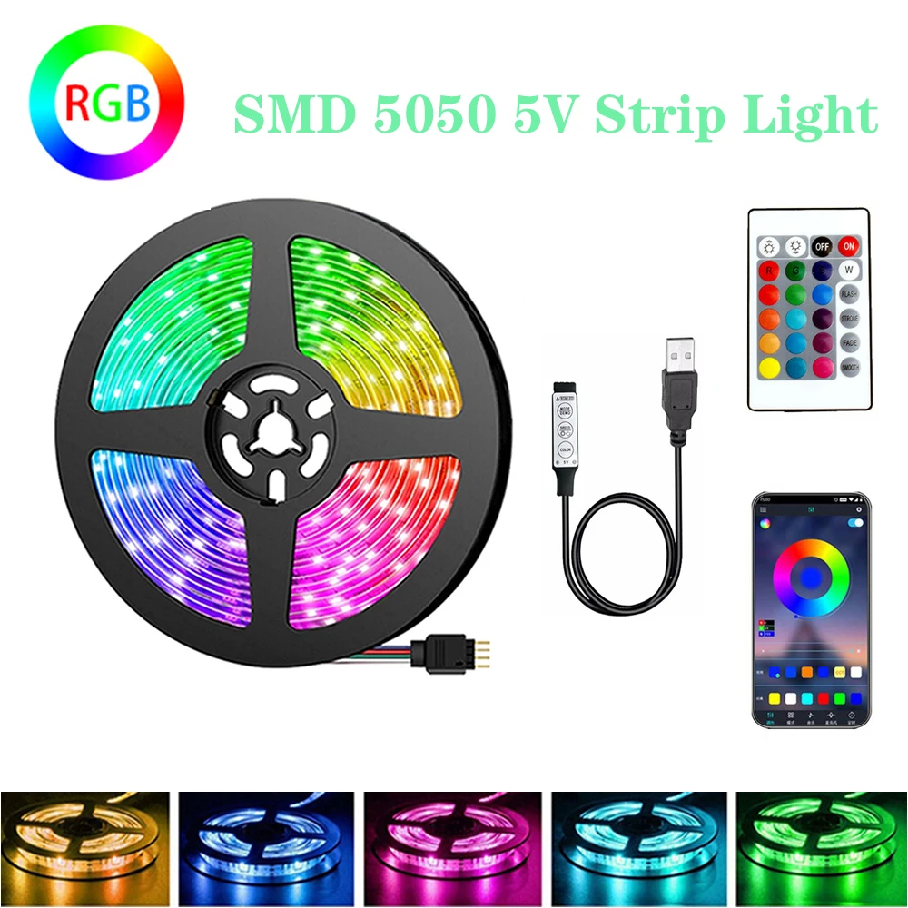 5050 5v Rgb Led Strip Light Usb Bluetooth Controller 0.5m-5m 12led/m ...