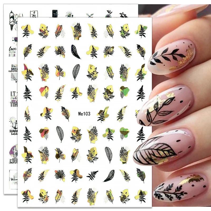 Laser Tropical Summer Palm Tree Leaves Nail Stickers Coconut Tree leaf ...