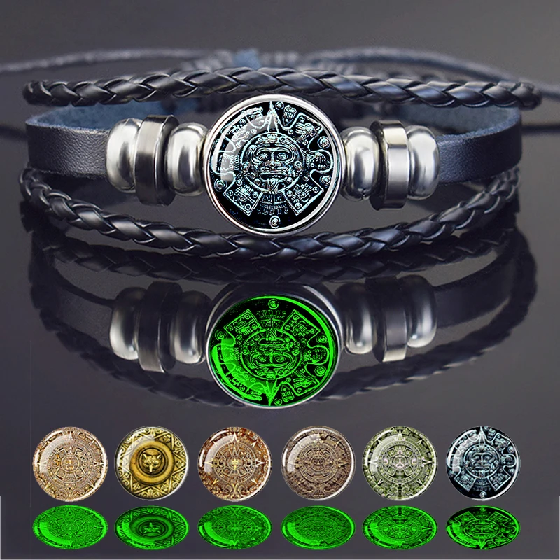 Espoc pulsera de cuero tejido a mano con calendario maya para hombre y ...