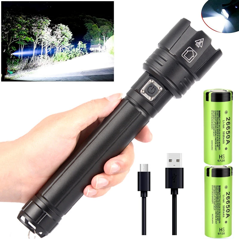 Super Bright XHP90 LED Flashlight 4 Core USB Torch Lantern Zoom 26650 ...