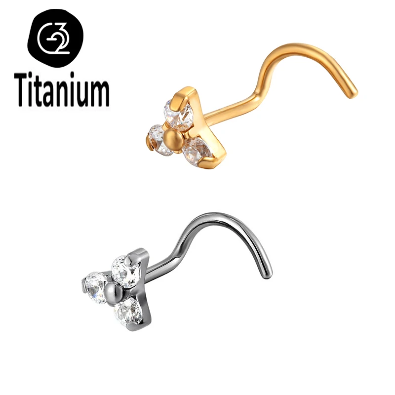 1PS ASTM 136 Titanium Labret Piercing Nose Studs Triangular CZ Zircon 20G Ear Studs Nose Rings ...