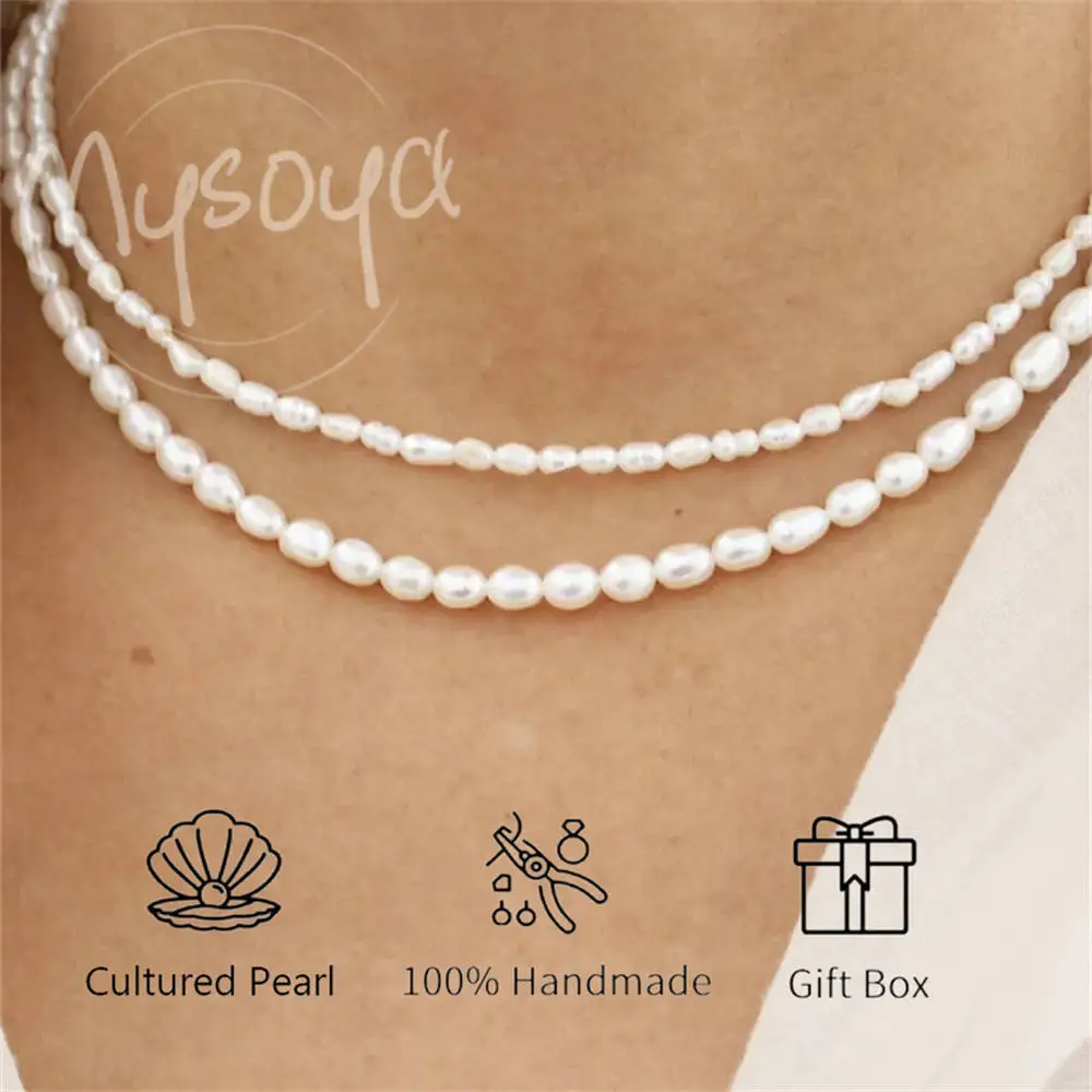 MYSOYA White Rice-shaped Freshwater Pearl Necklace 5-6mm Has A Gift Box ...