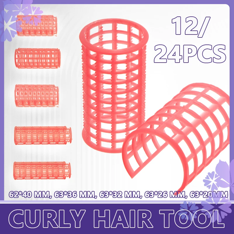 12-24Pcs-Pink-Hair-Rollers-Curlers-Hair-Curler-Roller-Large-Grip-Clips ...