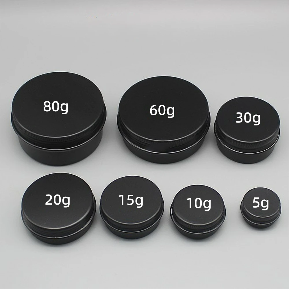 5/10/15/20/30/50/60/80/100/150g Black Empty Aluminum Box Lids Silvery Tin Cans Roundnd Metal Box ...