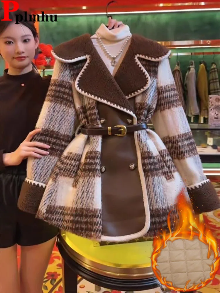 Cotton-Padded-Lined-Plaid-Woolen-Coats-Spliced-Korean-Fashion-Elegant ...
