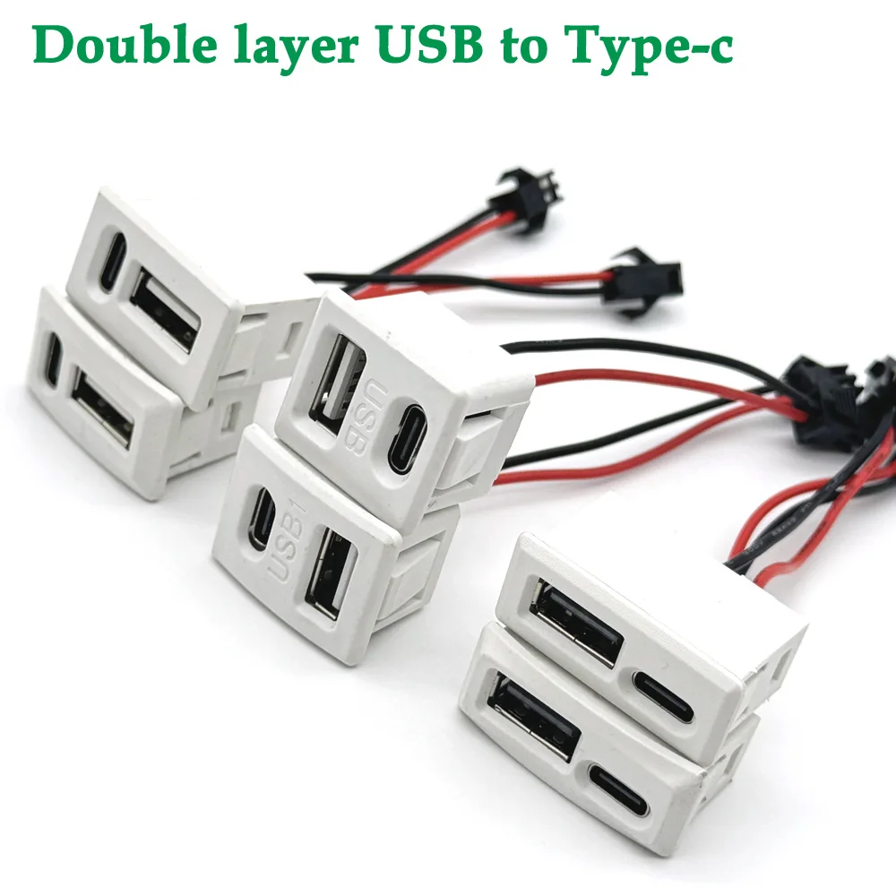 Dupla-camada-branca-USB-f-mea-Base-soquete-com-cabo-conector-tipo-c-l ...
