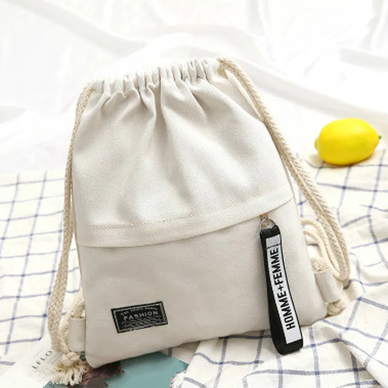 Drawstring Backpack Pockets | Casual School Bag Drawstring - Canvas ...