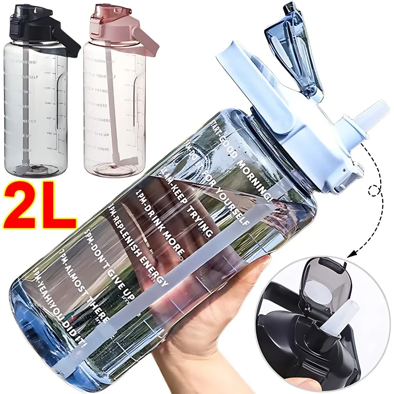 2L-Portable-Water-Bottle-Large-Capacity-Plastic-Straw-Water-Cup-Drink-Bottle-with-Time-Marker ...