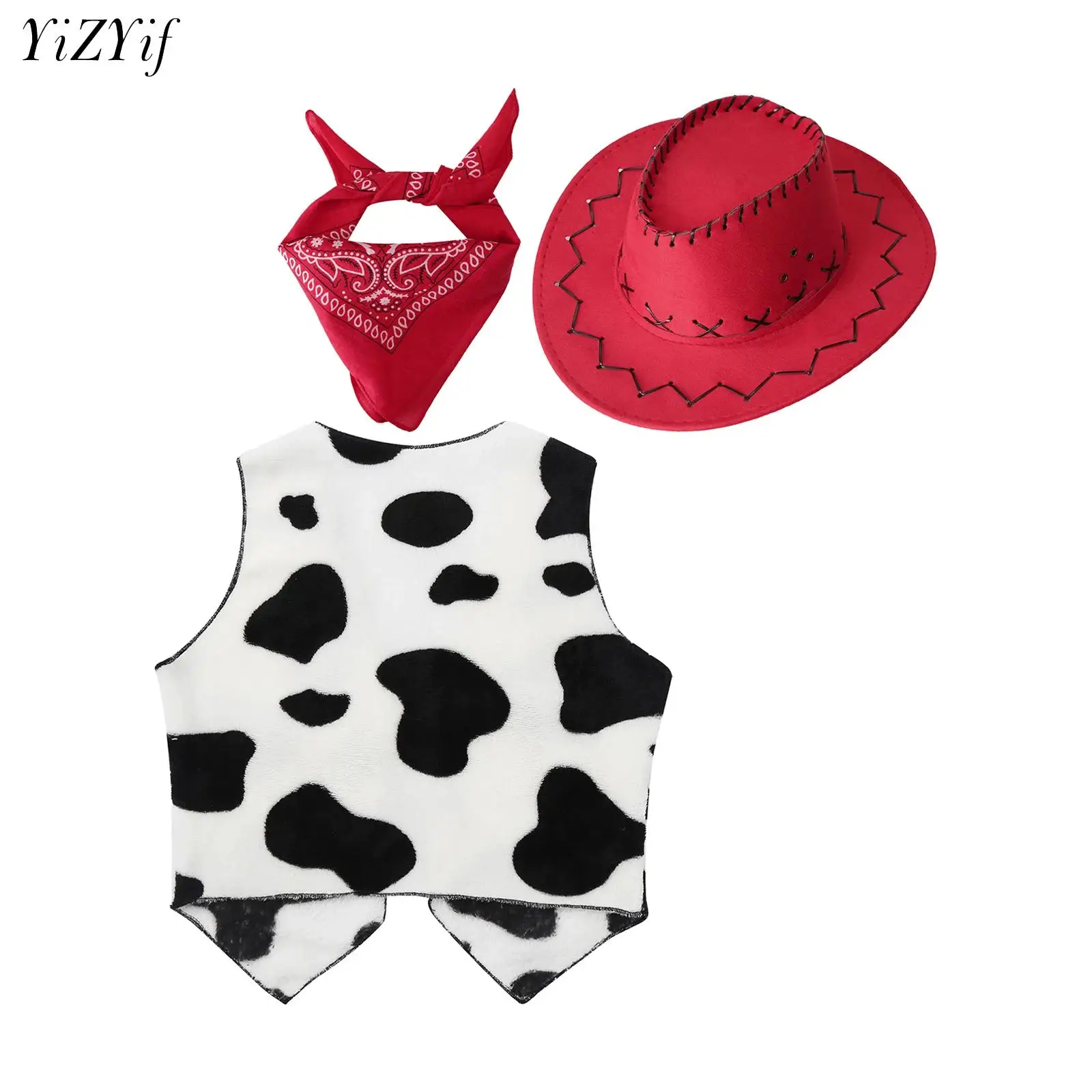 3Pcs-Kids-Western-Rodeo-Cowboy-Costume-Vest-with-Bandanna-Hat-Wild-West ...