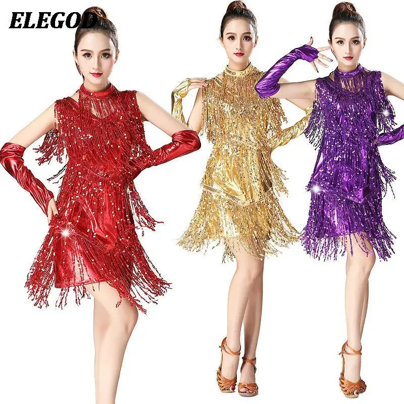 Sexy-Latin-Dance-Dress-Set-Women-Sequins-Tassel-Rumba-Salsa-Tango-Dress ...