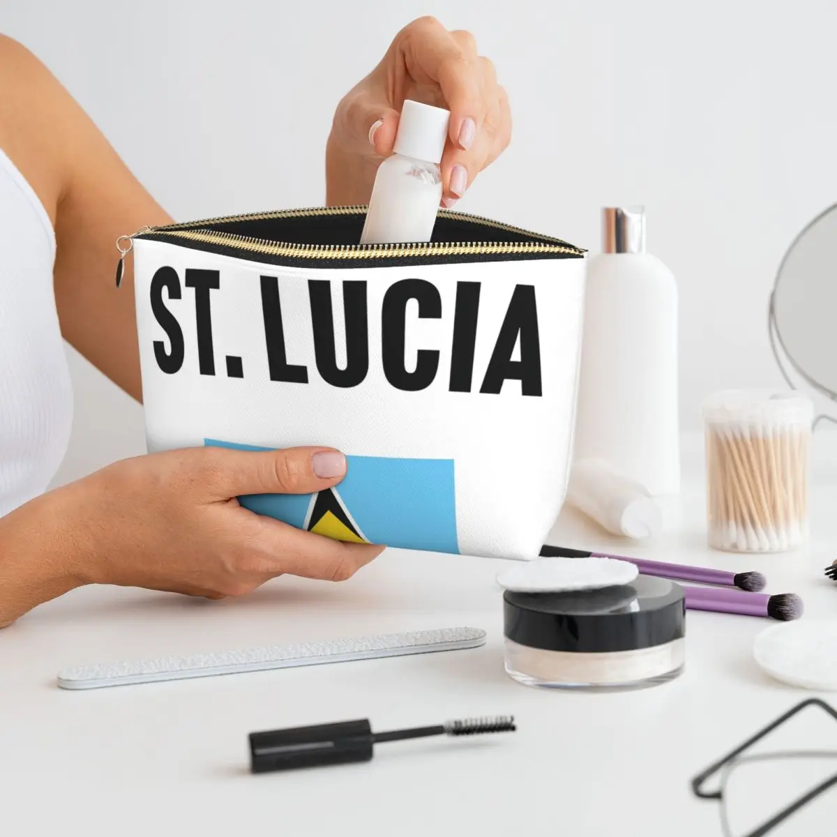 St Lucia Flag Women Cosmetic Bag Travel Makeup Organizer Pouch Toiletry ...