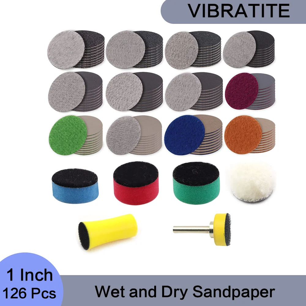 1-Inch-Wet-and-Dry-Sandpaper-126-Pcs-Hook-and-Loop-with-Backing-Pads ...