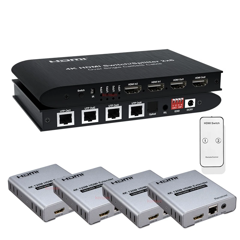 4K-30Hz-HDMI-Extender-100M-2x6-HDMI-Switch-Splitter-Ethernet-Extension ...