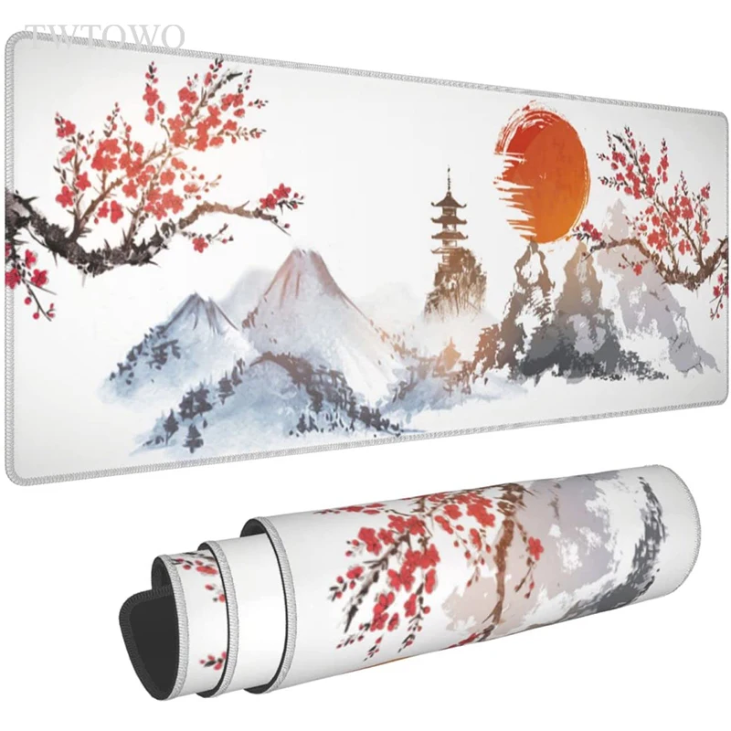 Japanese Style Sakura Sun Cherry Blossom Mountain Mouse Pad Gamer XL Mousepad XXL Mouse Mat ...