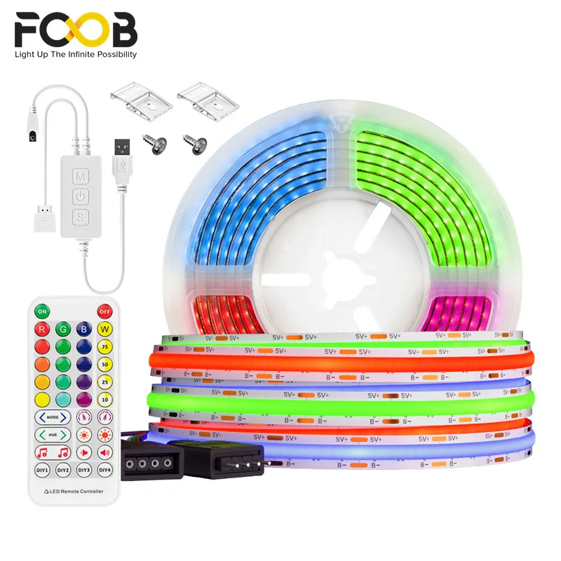 5V-USB-RGB-COB-LED-Strip-Light-Bluetooth-APP-Controle-576LEDs-Modo-de-M ...