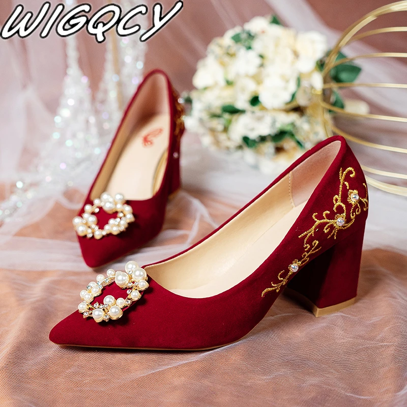 Red High Heel Shoes With Bow