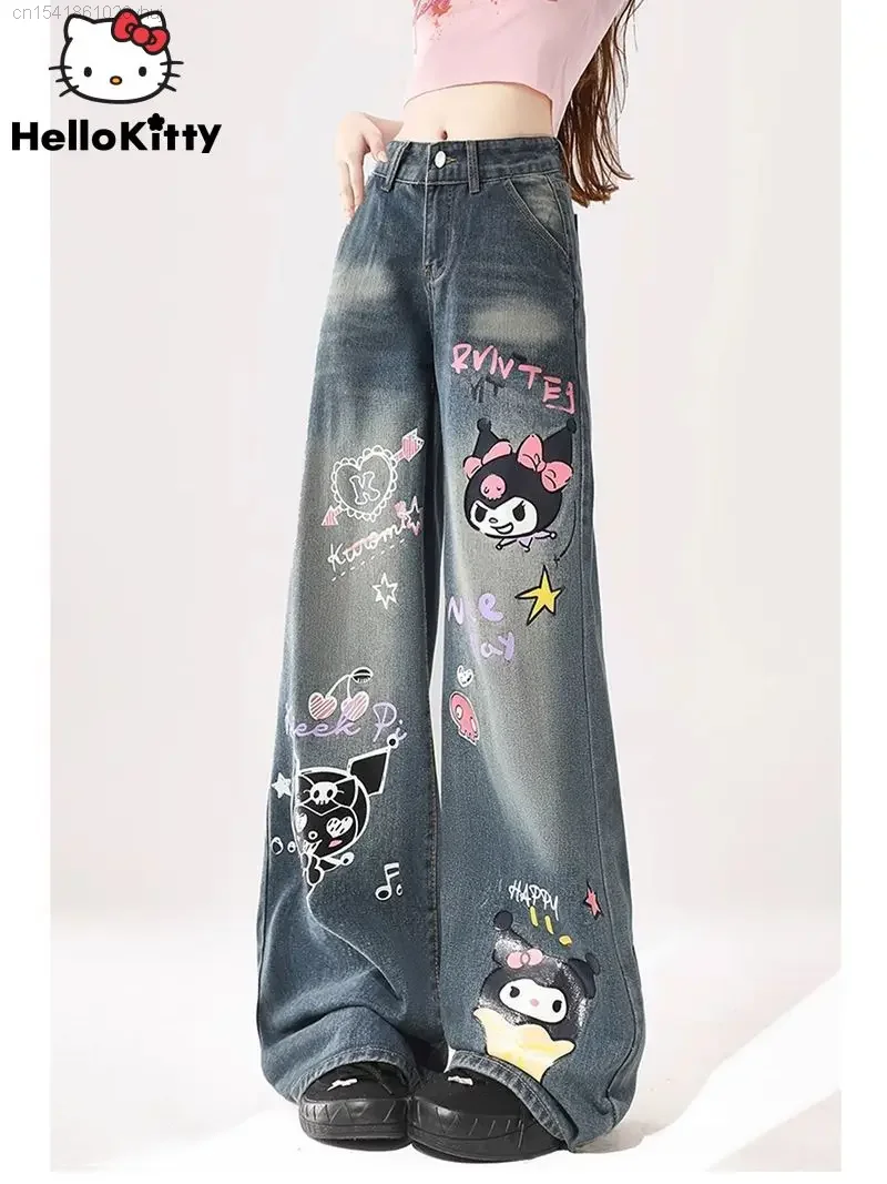 Sanrio-Kuromi-New-Graffiti-Jeans-For-Women-High-Waisted-Wide-Leg-Demin ...
