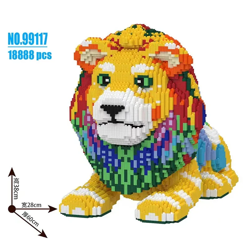 Building-Block-2024-New-Animal-Series-Colorful-Lion-Small-Particle-DIY ...