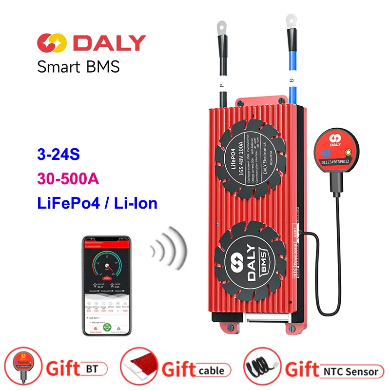 Daly inteligentne BMS LiFePo4 akumulator litowo-jonowy 18650 16S 48V BMS 3S 8S 12S 24S 12V 24V ...