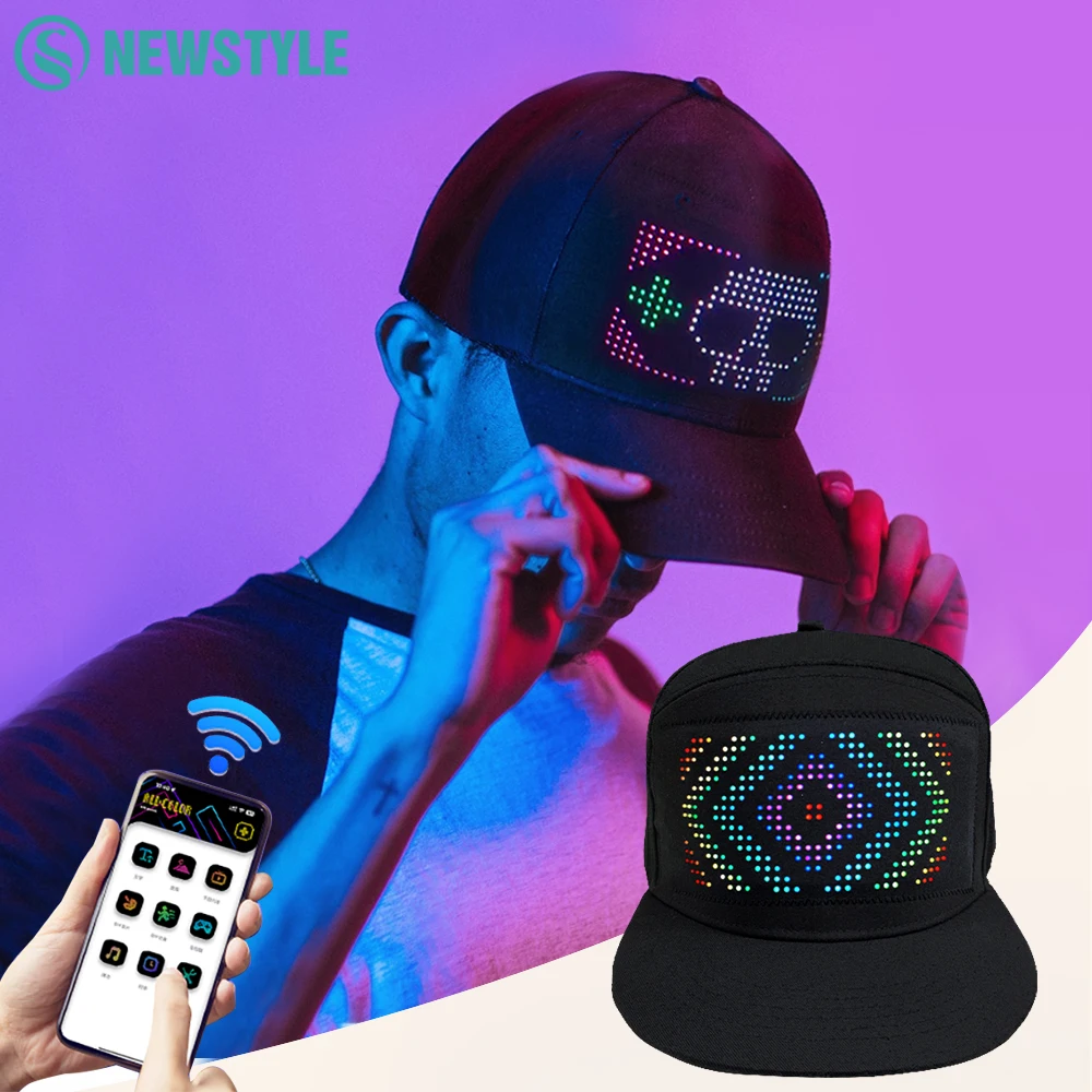 LED-Hat-Light-Display-Screen-DIY-Smart-Pixel-Matrix-Baseball-Hat-Rechargeable-Bluetooth-APP ...