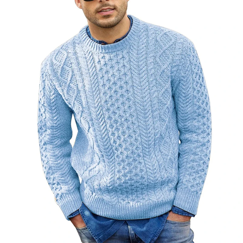 Men Vintage Round Neck Solid Color Male Fit Knitted Pullover Loose Sweaters
