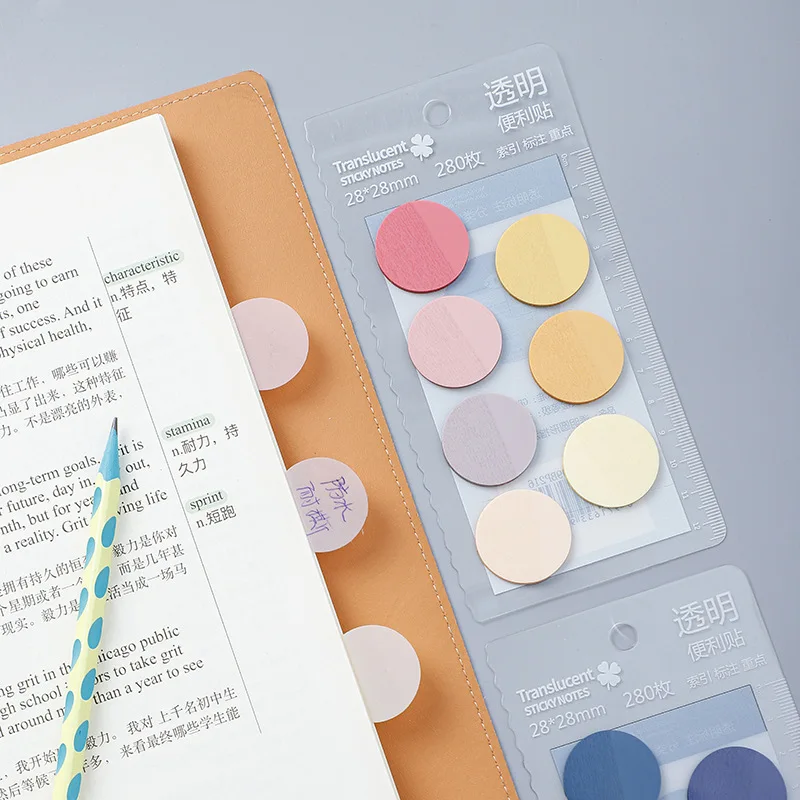 280 sheet Transparent Colorful Round Index Tabs Memo Pads Flags Office ...